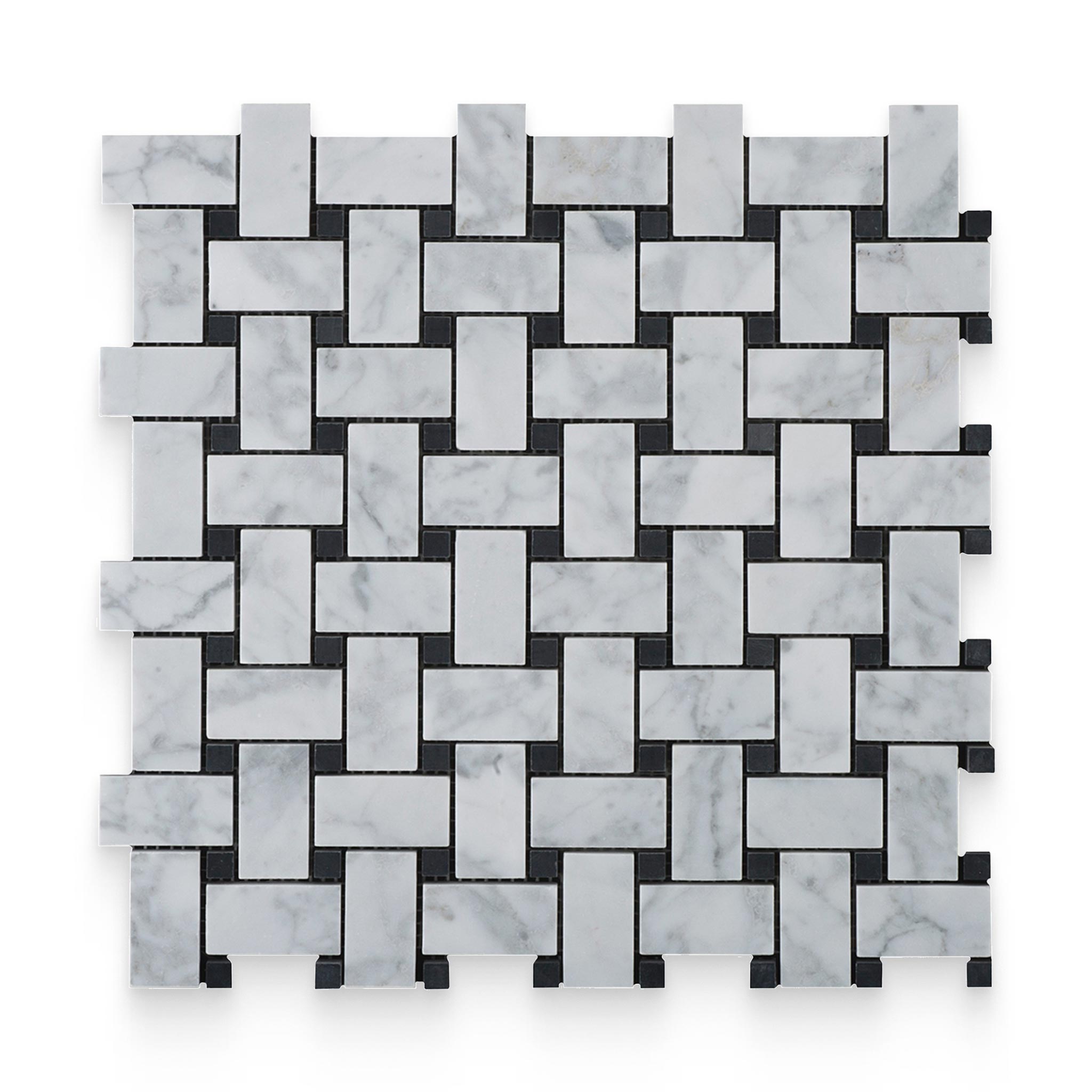 1x2 Carrara White Honed Black Dot Basketweave Mosaic – Stone Products ...
