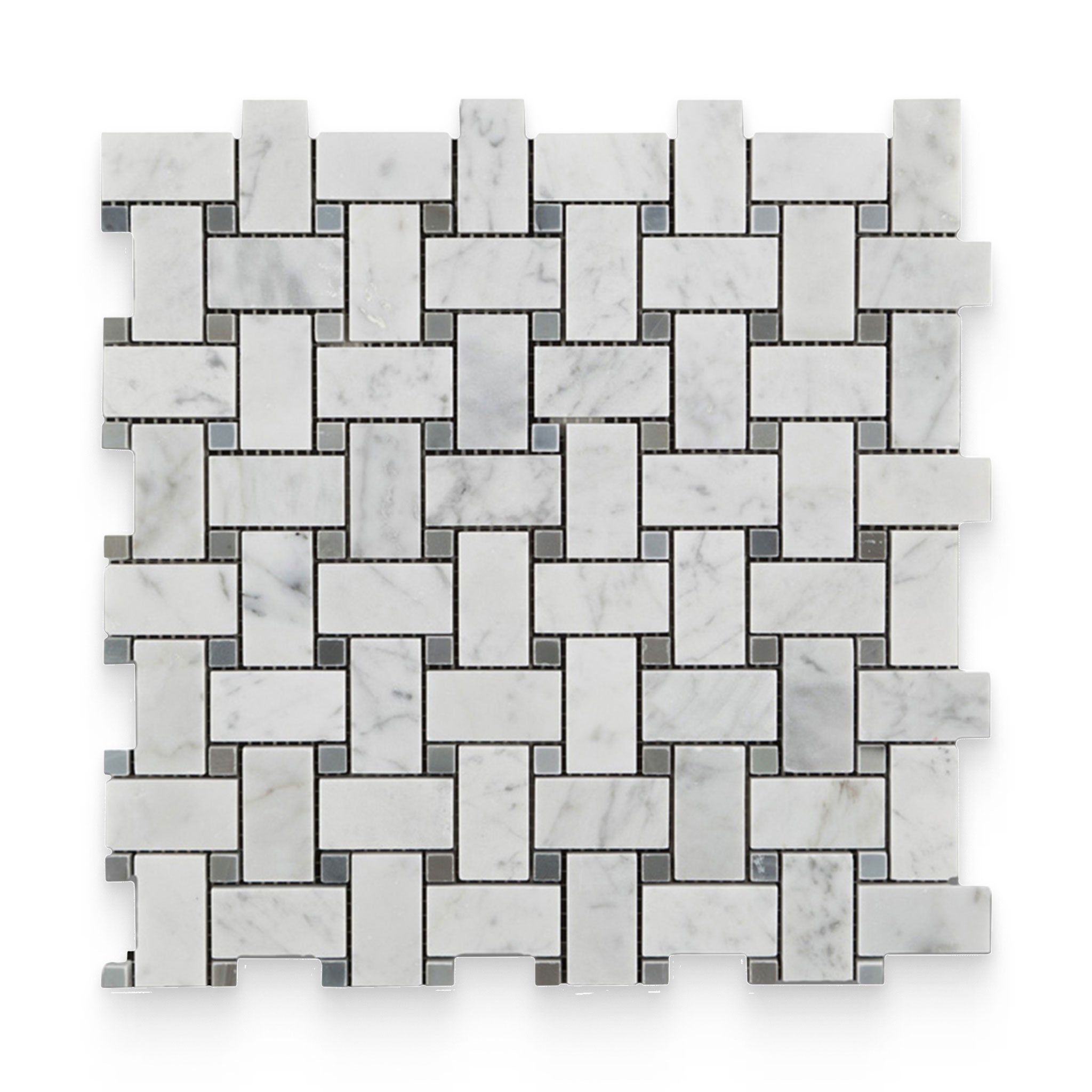 1x2 Carrara White Polished Blue Dot Basketweave Mosaic – Stone Products ...