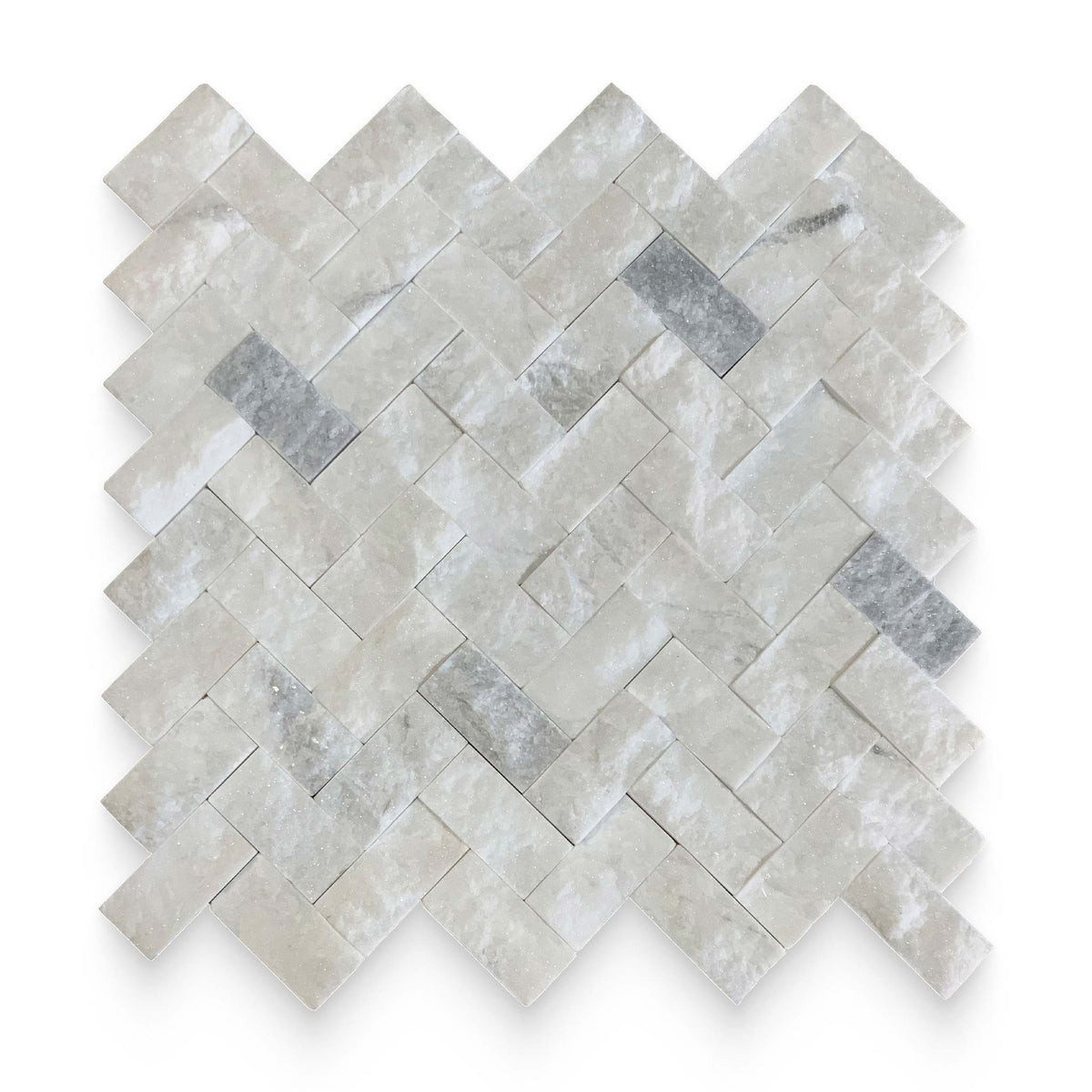 1x2 Daphne White Split Face Herringbone Mosaic – Stone Products Unlimited