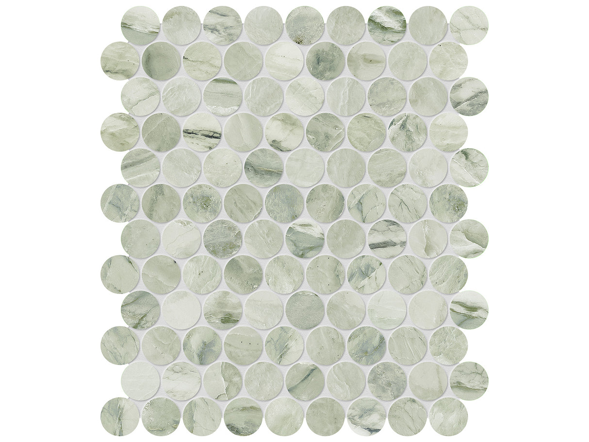 1.25x1.25 Verde Matcha Honed Penny Round Mosaic – Stone Products Unlimited